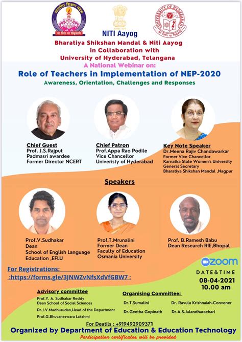National Webinar On Role Of Teachers In Implementation Of NEP University Of Hyderabad