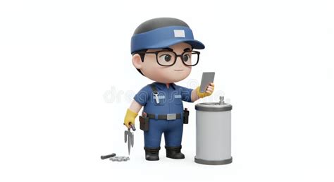 Chibi Korean Automotive Technician 3d Render Illustration Stock Illustration Illustration Of