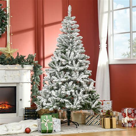 Homcom 6ft Snow Flocked Artificial Christmas Tree W Realistic Branch Tips