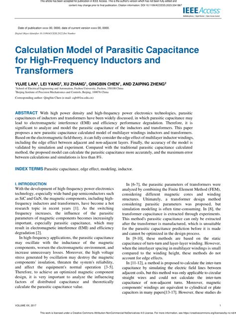 Pdf Calculation Model Of Parasitic Capacitance For High Frequency Inductors And Transformers