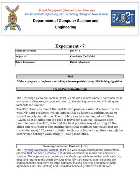 Ai Exp 7 Anu Pdf Computer Science Computational Complexity Theory