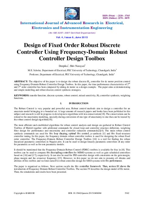 Pdf Design Of Fixed Order Robust Discrete Controller Using Frequency