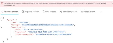 microsoft teams why i am getting no authorization information present on the request from