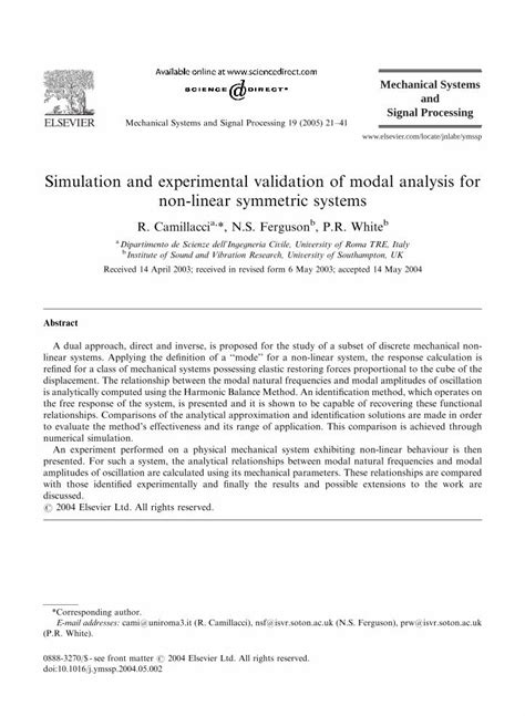 Pdf Simulation And Experimental Validation Of Modal Analysis For Non