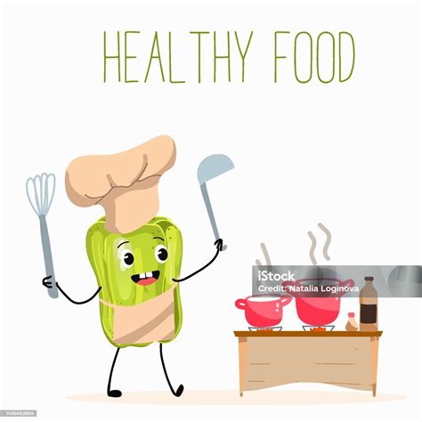벡터 일러스트 레이 션 캐릭터 만화 불가리아어 피망 래들 스토브 및 프라이팬이있는 요리사의 이미지 비문 건강 식품 가을에 대한 스톡 벡터 아트 및 기타 이미지 Istock