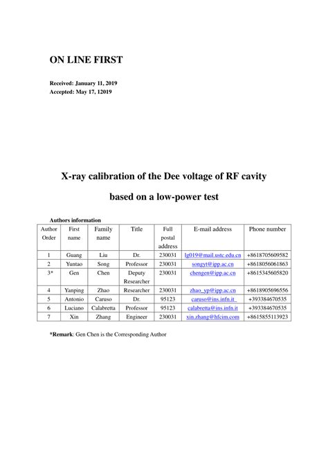 Pdf X Ray Calibration Of The Dee Voltage Of Rf Cavity Based On A Low Power Test