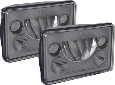 Pair Of 4x6 Rectangle Vortex Black Chrome Face Led Headlights W Low