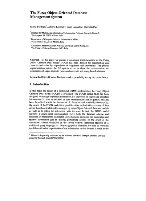 Pdf The Fuzzy Object Oriented Database Management System