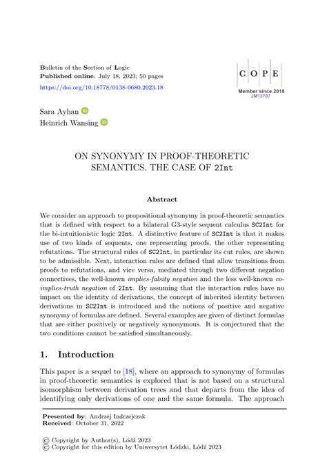 Pdf On Synonymy In Proof Theoretic Semantics The Case Of Mathtt