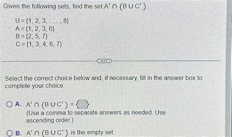 Given The Following Sets Find The Chegg