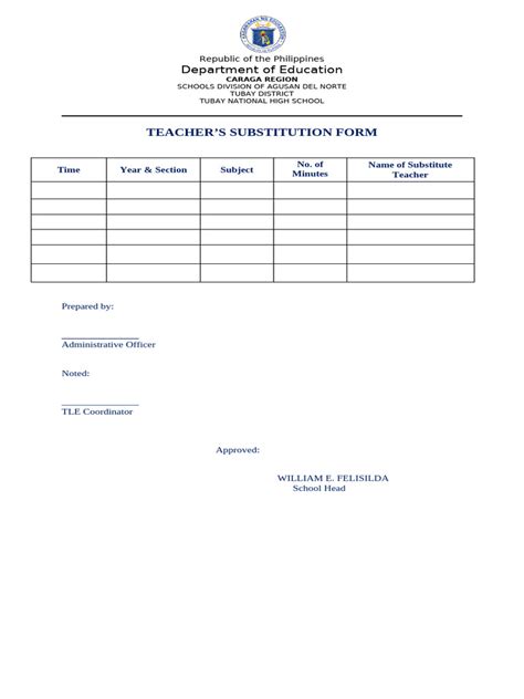 Substitution Form Pdf