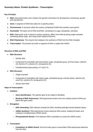 Igcse Biology Edexcel Protein Synthesis Transcription Teaching