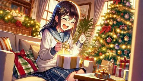 クリスマスプレゼントをもらって喜ぶ女子イラスト No 24569964｜無料イラスト・フリー素材なら「イラストac」