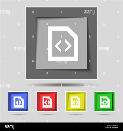 Programming Code Icon Sign On The Original Five Colored Buttons Vector