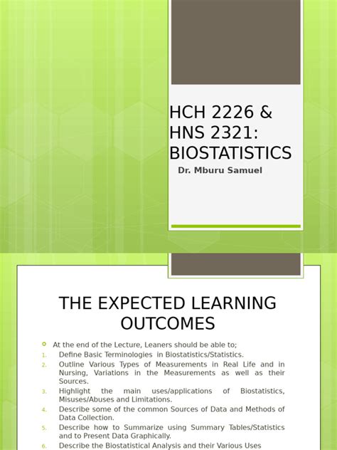 Hns 2321 Biostatistics Lecture Presentation 1 Pdf Statistics
