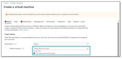 validation failed for the following tab basics required information