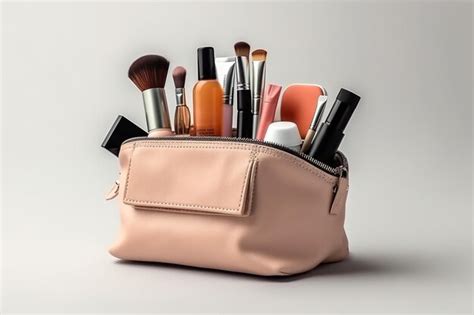 Premium Ai Image A Bag Of Makeup Brushes Is Open To A Pink Bag