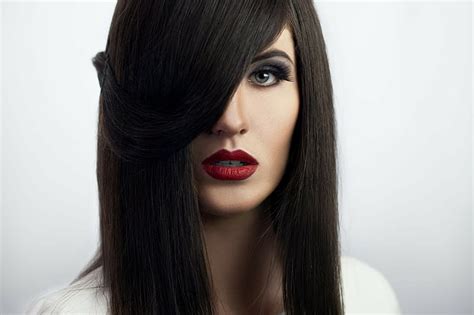 Hd Wallpaper Dark Hair Covered Eyes Red Lipstick Wallpaper Flare