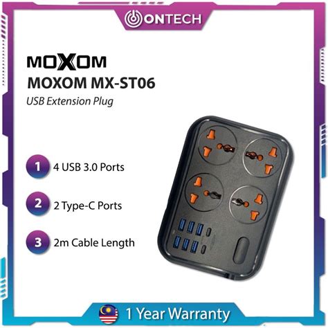 Moxom Mx St06 Wall Extension Plug Cord With 4 Socket Outlets And 6 Usb And 2 Pd Charge 3 4a 2m