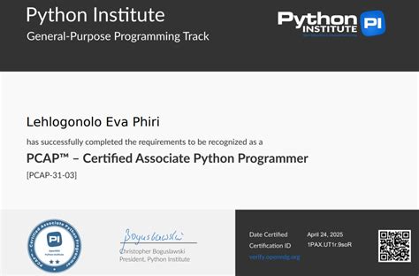 Pcap Python Certification Datascience Lifelonglearning Lehlogonolo Phiri