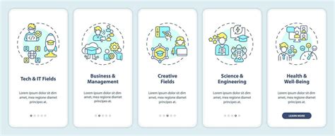 2d Icons Representing Mooc Mobile App Screen Set Walkthrough 5 Steps Multicolor Graphic