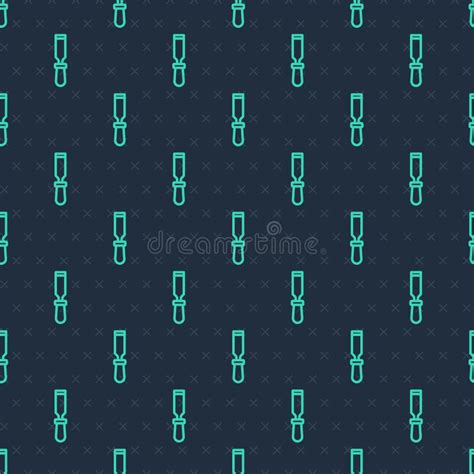 Green Line Chisel Tool For Wood Icon Isolated Seamless Pattern On Blue Background Vector Stock