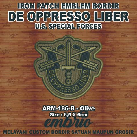 Jual Arm 186 B Patch De Oppresso Liber Sf Special Force Usaf Us Army Olive 6 5x6cm Embrio