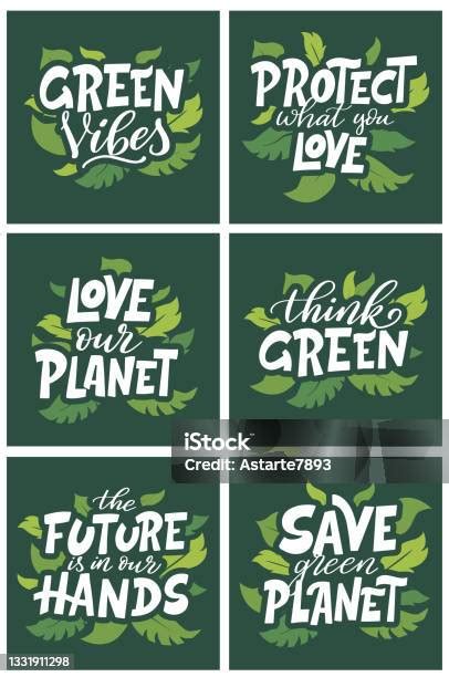 벡터 레터링 포스터 또는 카드 집합입니다 친환경 라이프스타일을 선택하기 위한 동기 부여 문구 나뭇잎과 텍스트 슬로건그림 0에