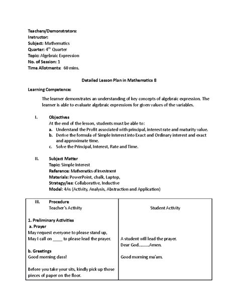 4as Lp Math Learning Materials Teachers Demonstrators Instructor Subject Mathematics
