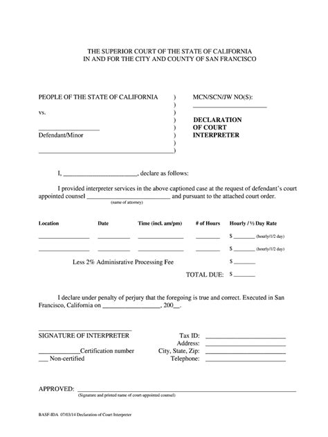 Fillable Online Sfbar Interpreter Declarationdoc Fax Email Print
