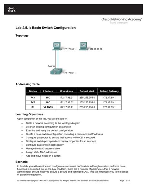 Lab 2 5 1 Basic Switch Configuration Pdf Network Switch Cisco