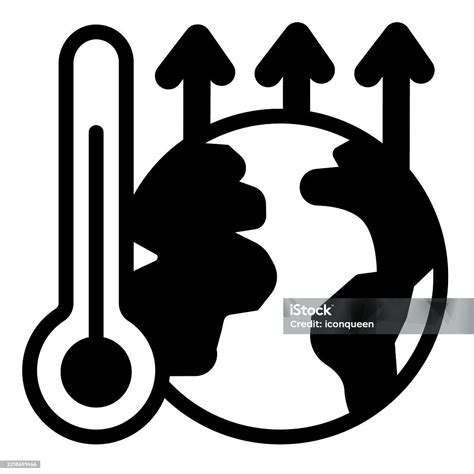 위쪽 화살표와 행성 온도계 고체 아이콘 기후 변화 개념 벡터 그래픽입니다 행성 온도 수준은 흰색 배경 스타일 모바일 또는 디자인에 표지판을 올립니다 검은색에 대한 스톡 벡터