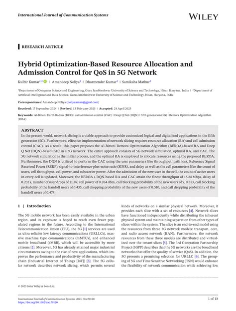Hybrid Optimization‐based Resource Allocation And Admission Control For Qos In 5g Network