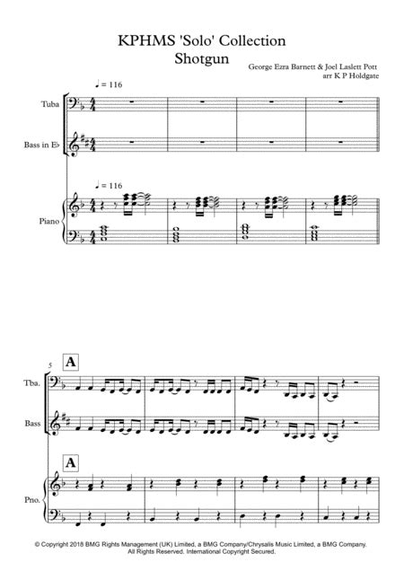 Shotgun Arr Kevin P Holdgate By George Ezra Sheet Music For Instrumental Duet And Piano At