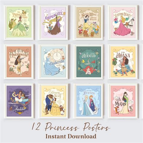 Printable Vintage Disney Princess Poster Disneyland Party Decoration