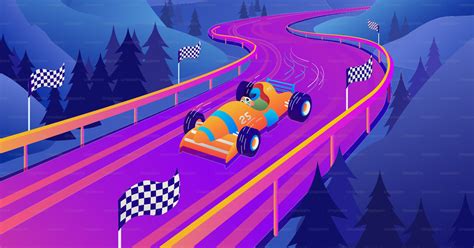 자연의 품에서 열린 바퀴 1인승 레이싱 카 레이싱의 본질을 묘사한 짜릿한 벡터 일러스트레이션입니다 한 대의 자동차가 야외 트랙을 질주하며 지평선에 산이 있는 숨막히는