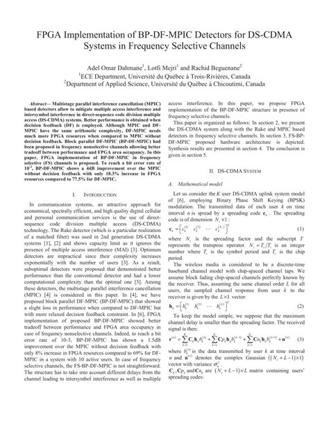 pdf fpga implementation of bp df mpic detectors for ds cdma systems