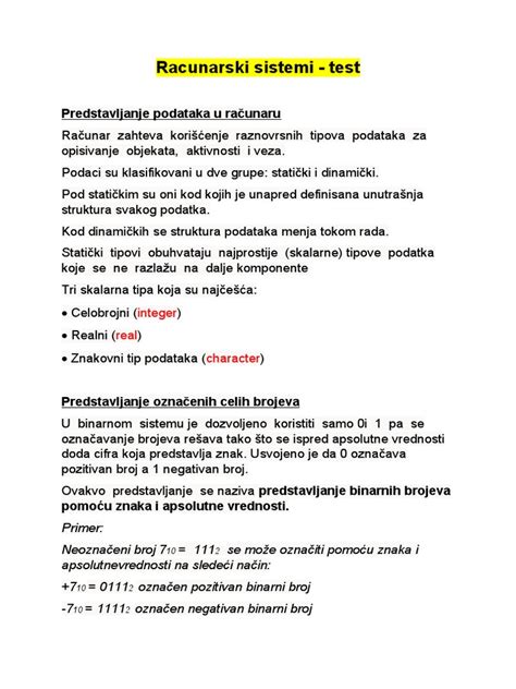 Racunarski Sistemi Priprema Za Test Pdf