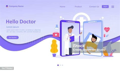 온라인 의사 개념 화상 회의 사람들은 스마트 폰을 통해 의사에 게 상담 웹 방문 페이지 Ui 모바일 앱 배너 템플릿에 적합 합니다 벡터 일러스트 건강관리와 의술에 대한 스톡