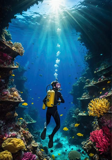 지브리고해상도12超고해상도물 속에서에이미 로즈스쿠버 다이빙난파선시미즈산호초물고기가 헤엄치다 Seaart Ai