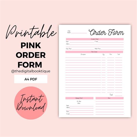 Blank Order Form Printable Template For Planner Small Etsy