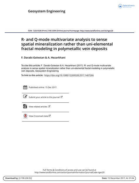 Pdf R And Q Mode Multivariate Analysis To Sense Spatial Mineralization Rather Than Uni