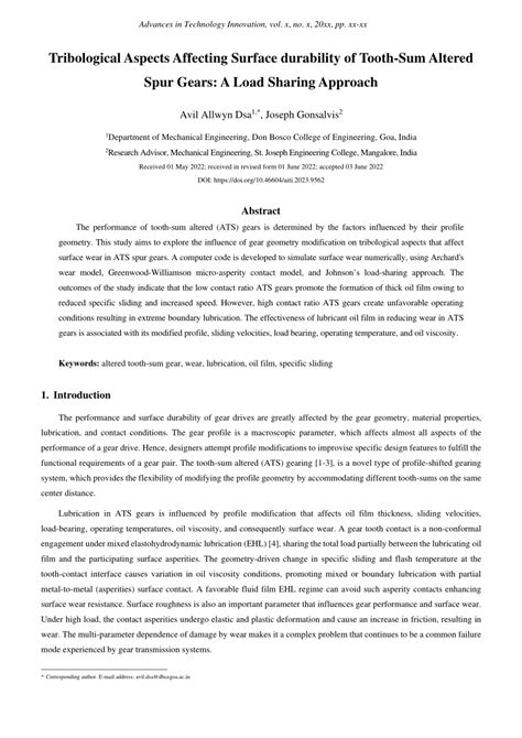 Pdf Tribological Aspects Affecting Surface Durability Of Tooth Sum Altered Spur Gears A Load