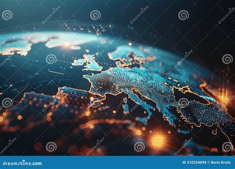 Digital World Globe Centered On Europe Concept Of Global Network And Connectivity Data Transfer