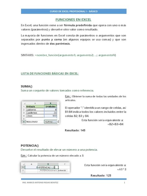 Lista De Funciones Básicas En Excel Pdf Microsoft Excel Función