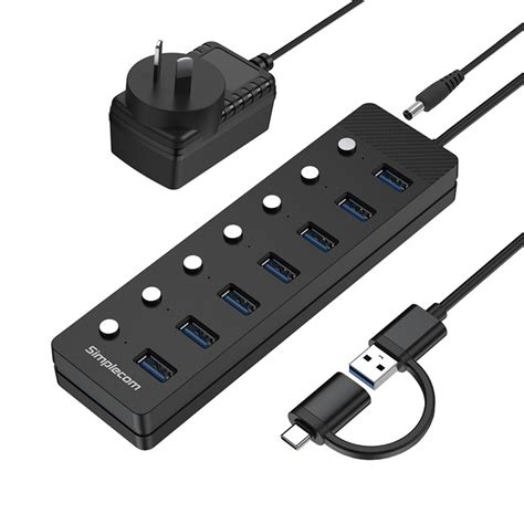 Simplecom 7 Port Usb 30 Hub With Individual Switches And Power Adapter