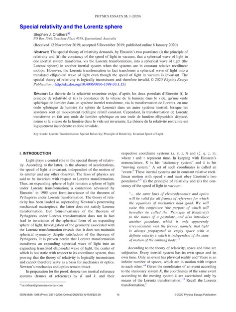 Pdf Special Relativity And The Lorentz Sphere