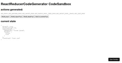React Reducer Code Generator Examples CodeSandbox