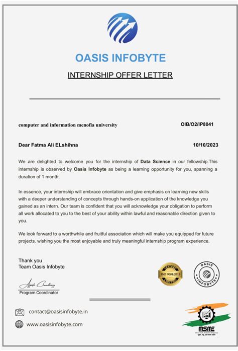 fatma elshihna on linkedin excited to embark on my data science internship journey with oasis…