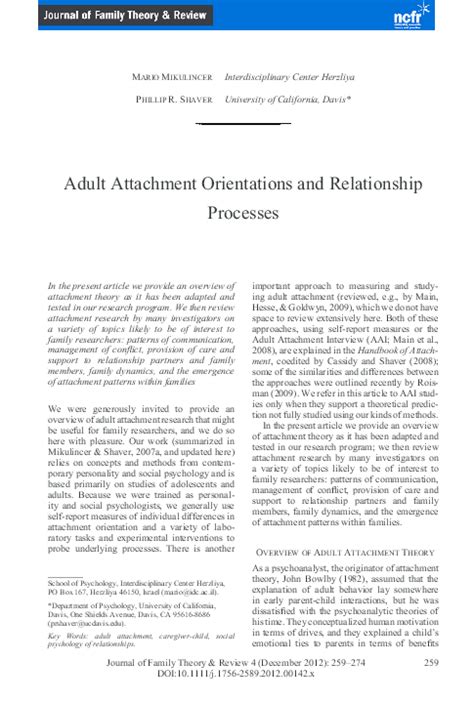 Pdf Adult Attachment Orientations And Relationship Processes